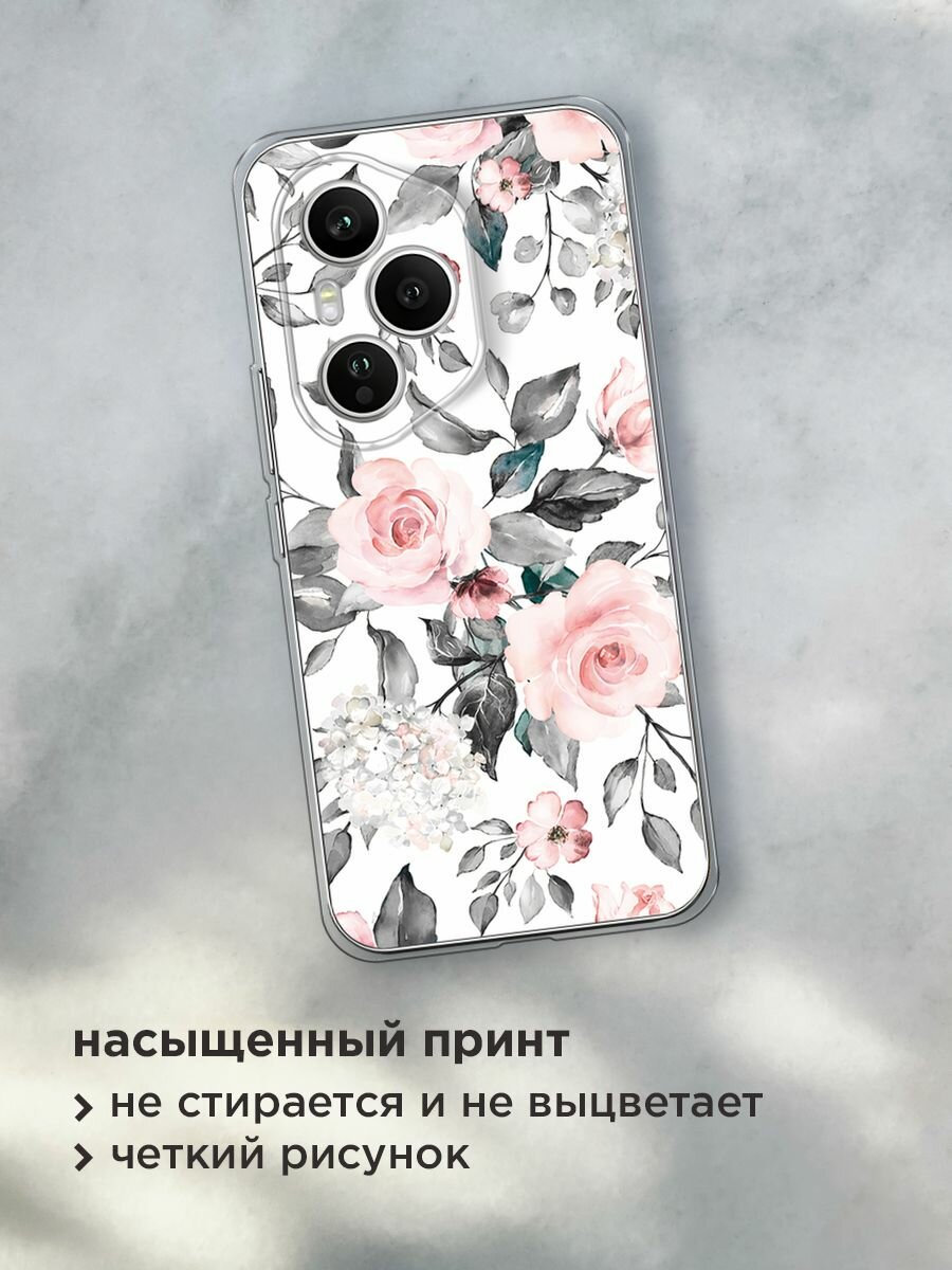 Чехол на Honor 400 Pro / Хонор 400 Про с принтом "Розы на белом" — фото 1