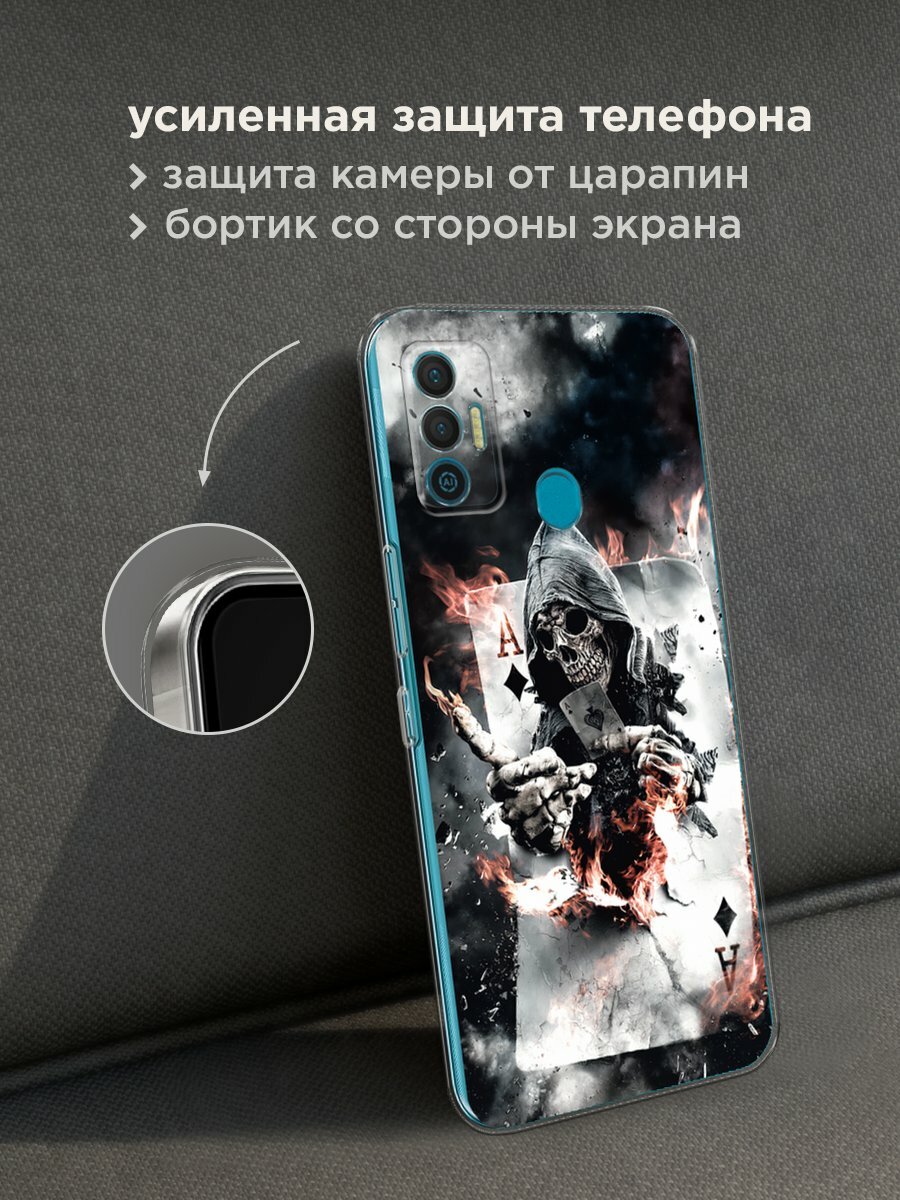 Чехол на Tecno Spark 7 / Техно Спарк 7 с принтом "Карты черепа в капюшоне" — фото 1