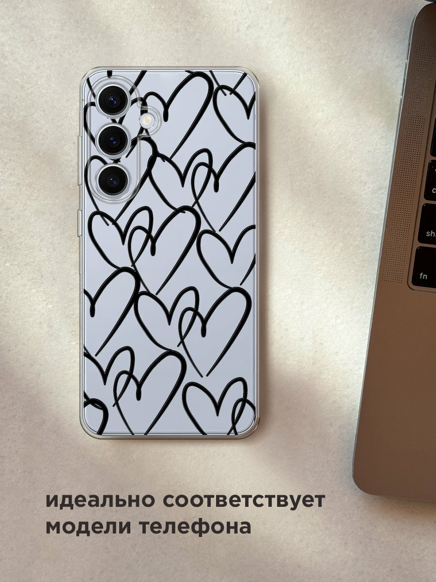 Чехол на Samsung Galaxy S24 FE 5G / Самсунг S24 FE с принтом "Hearts doodle black 1" — фото 1