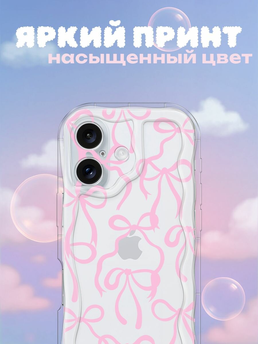 Чехол на Apple iPhone 16 / Айфон 16 с принтом "Розовый бант паттерн" — фото 1