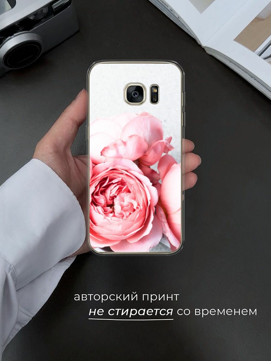 Чехол на Samsung Galaxy S7 / Самсунг Галакси С 7 с принтом "Пионы на белом" — фото 1
