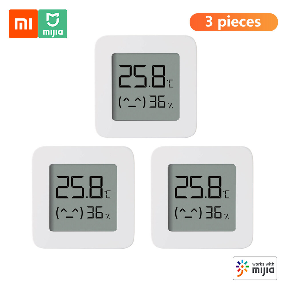 3pcs Xiaomi Mijia BT Thermometer 2, Беспроводной Смарт Электронный Цифровой Гигрометр, Датчик Влажности, Работа С Приложением Mijia, BT 4.2 BLE, Диапазон Температуры 0-60 Grad.C, Разрешение Температуры 0.1Grad. C, Диапазон Влажности 0%-99%RH, Разрешение