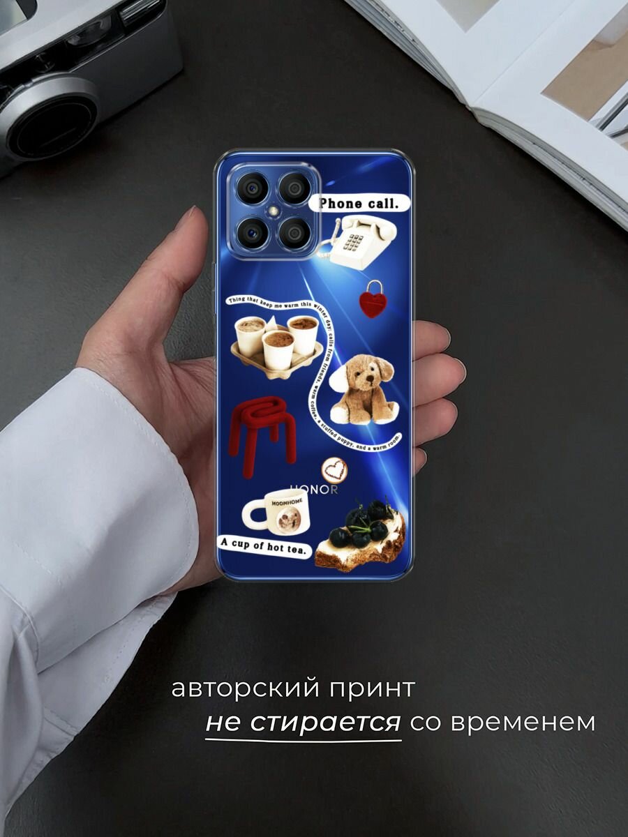 Чехол на Honor X8 / Хуавей X8 с принтом "Phone call", прозрачный — фото 1