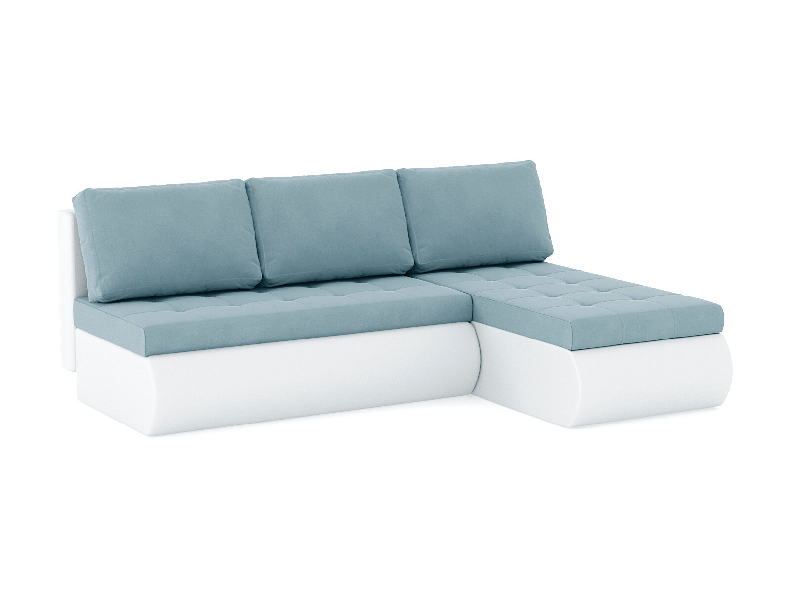 Угловой диван кровать Кормак без подлокотников, еврокнижка, угол левый/правый, велюр Мелиса 16/ кожзам белый