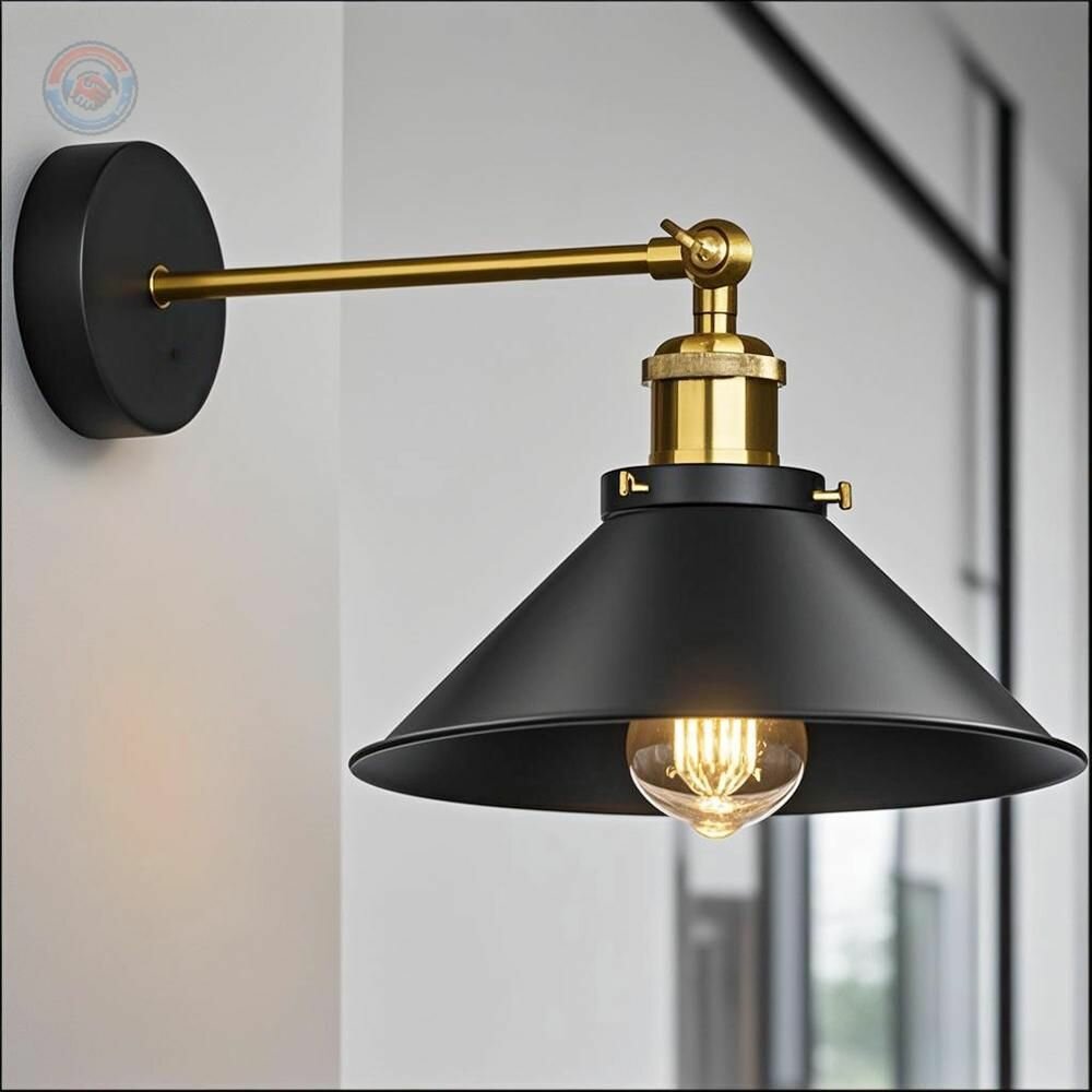 Бра ретро настенный светильник E27 черный металл латунное основание матовый абажур для гостиной спальни прихожей винтажный дизайн