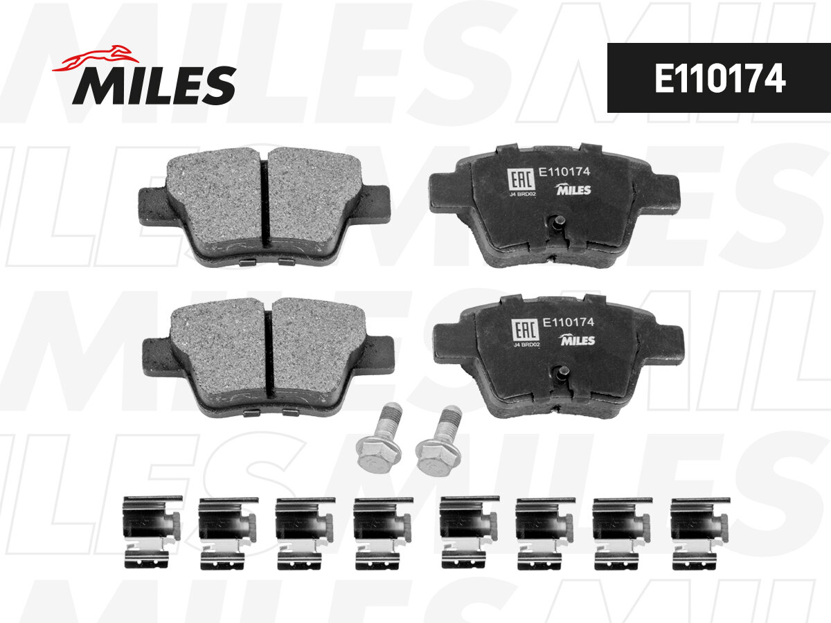 MILES Колодки тормозные задние (без датчика + болты) (Смесь Semi-Metallic) CITROEN C4 04-/PEUGEOT 207 06-/307 00- тормозная система BOSCH (TRW GDB1620) E110174