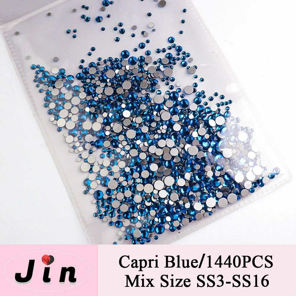 Стразы стеклянные черные JIN SS3-SS16 для декорирования Синий, Capri blue