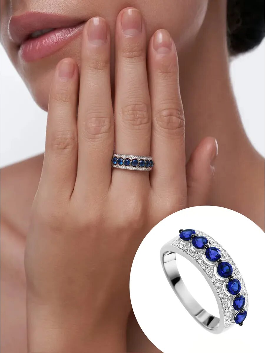 Кольцо тонкое, дорожка, серебро, 925 проба, родирование, фианит