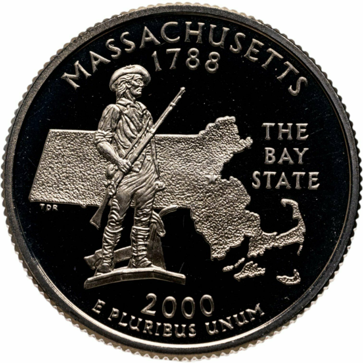 США 25 центов квотер, 1/4 доллара, quarter dollar 2000 S Квотер штата Массачусетс, знак монетного двора: "S" - Сан-Франциско, Медь, в сохранности Proof