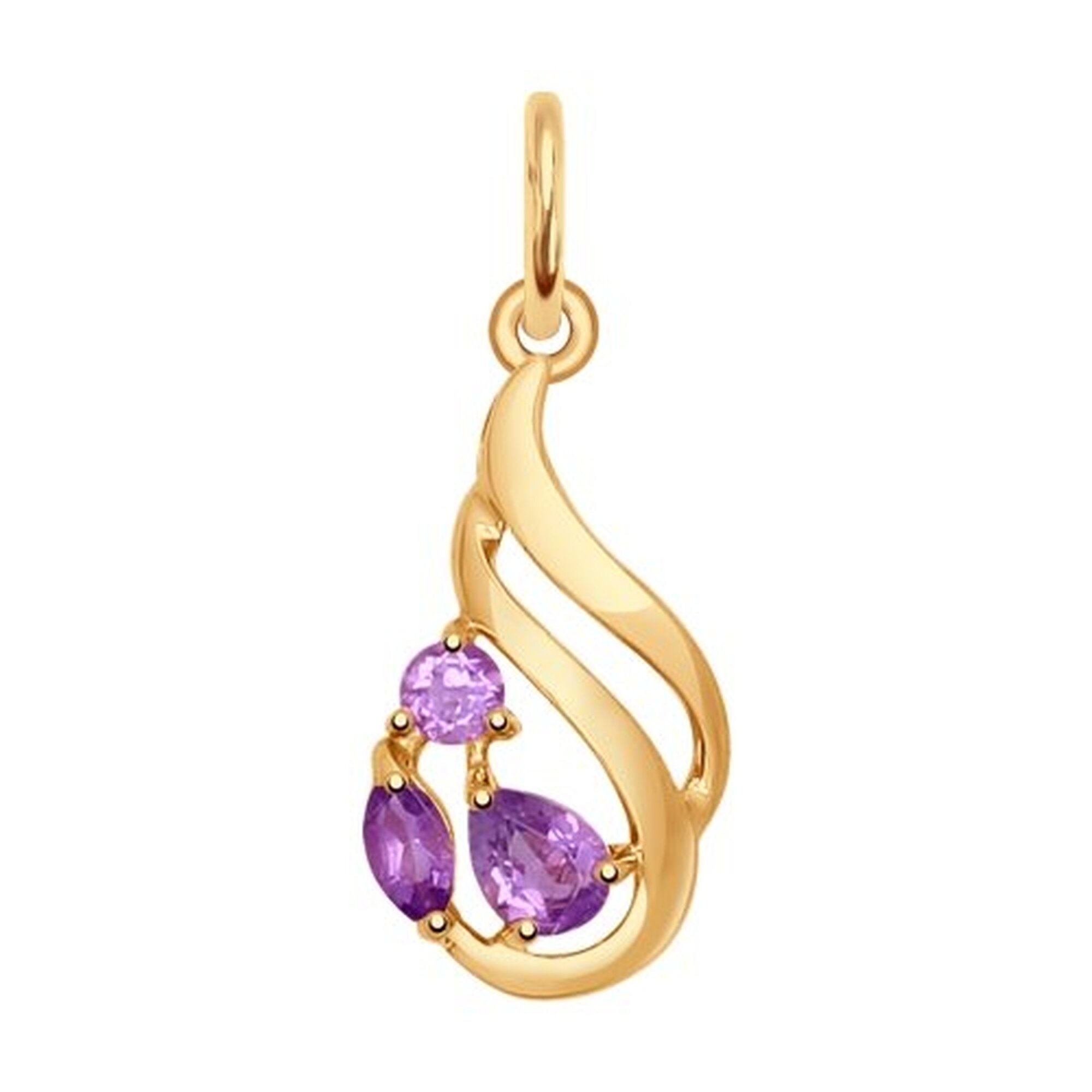 Подвеска, красное золото, 585 проба, аметист