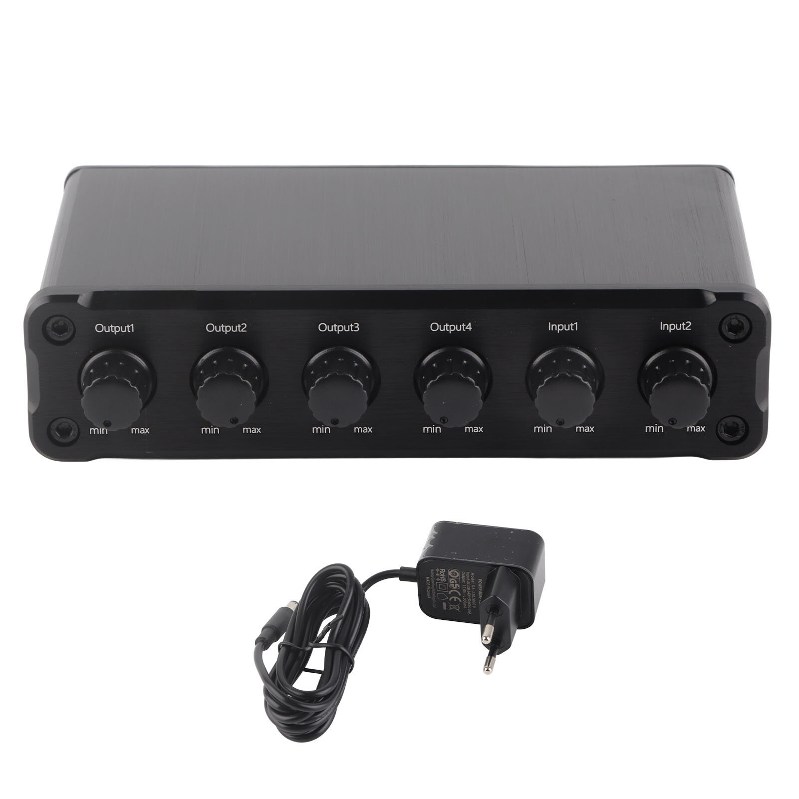Распределитель смешанного звука 2 в 4, регулируемый объем без потерь, разъем для наушников 3,5 мм, усилитель звукового сигнала, 100 240 В, вилка европейского стандарта