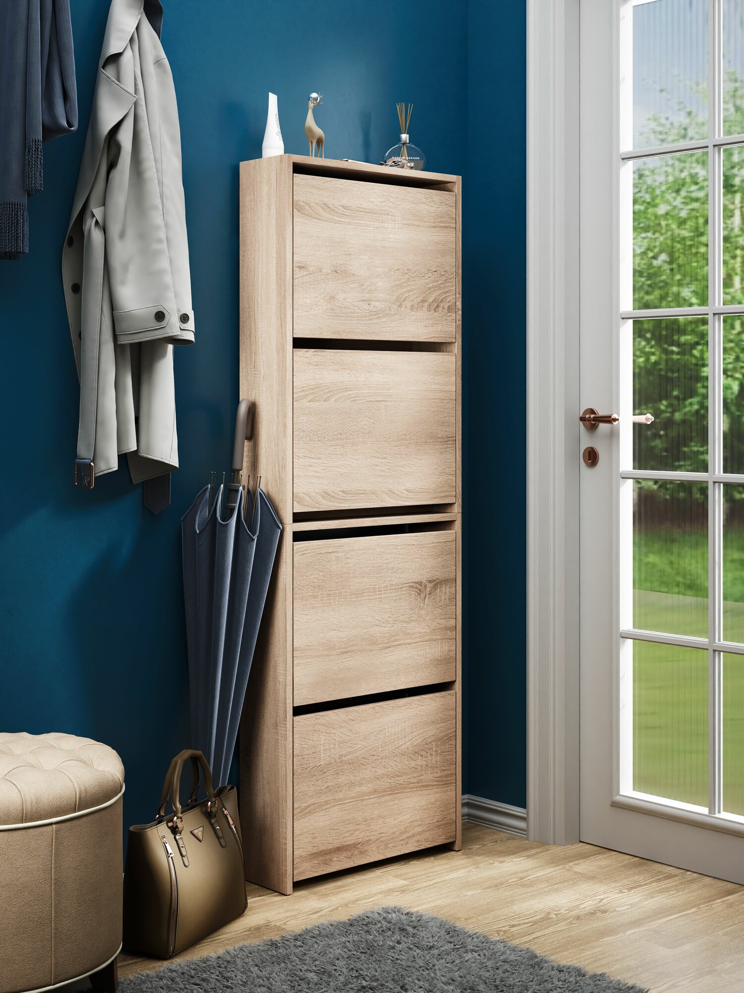 Обувница Profimebel "Лаура-9", дуб сонома, ЛДСП, с откидными вниз дверями, для прихожей