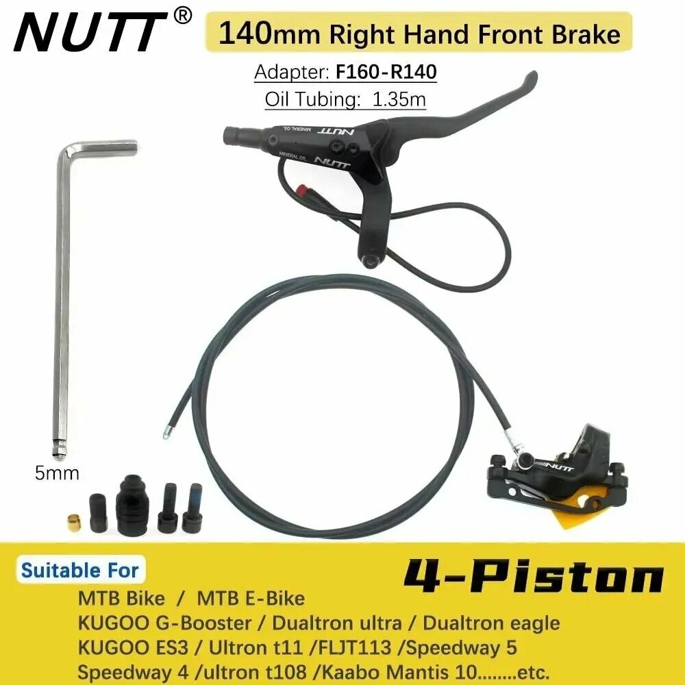 Электрический тормоз самоката NUTT 4-поршневой гидравлический дисковый масляный суппорт 140 мм Ротор для KUGOO Dualtron Kaabo Mantis