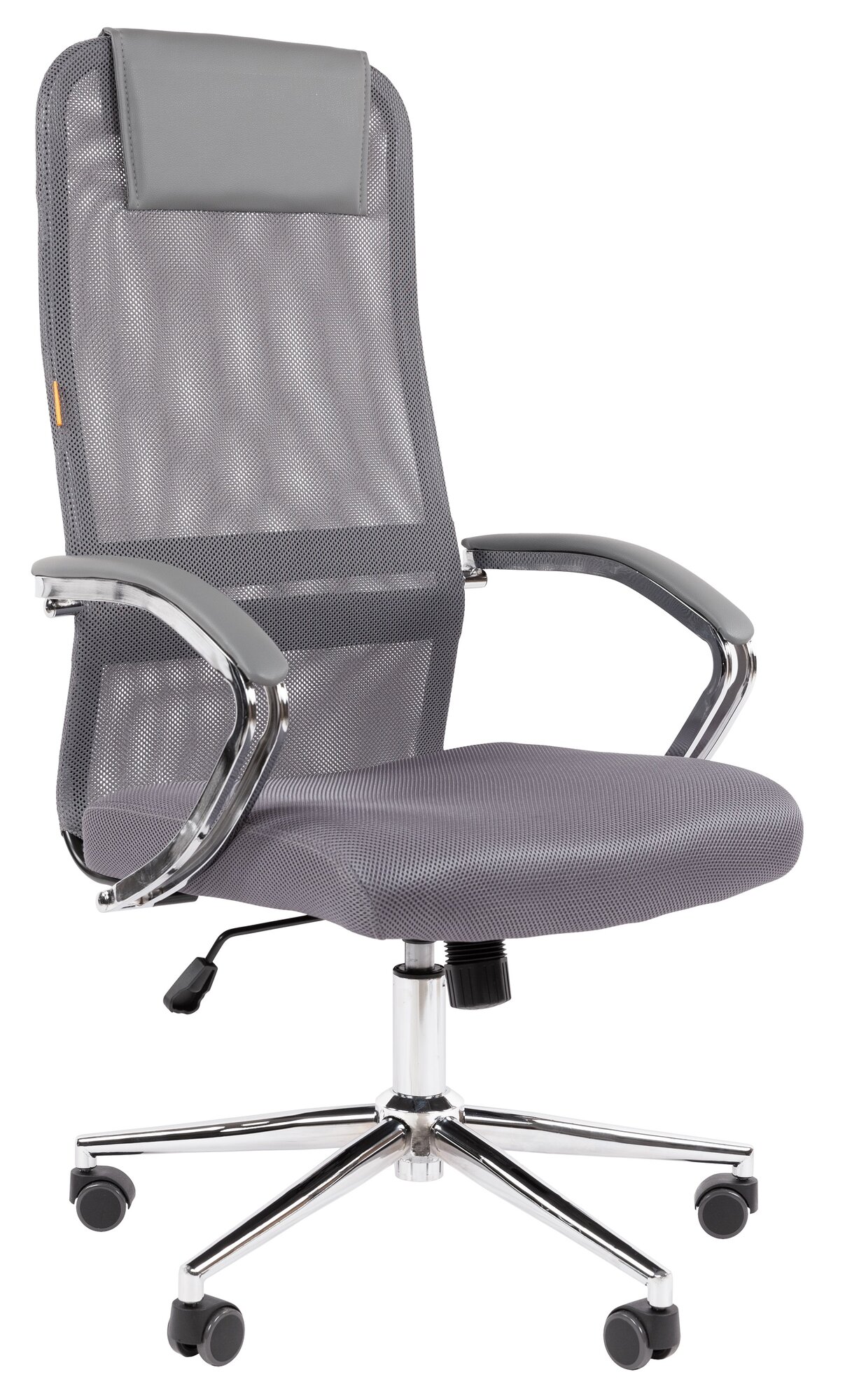 Компьютерное кресло CHAIRMAN 612 серое, экокожа/ткань/сетка с хромированной крестовиной и мягкими подлокотниками