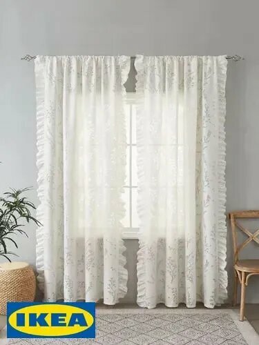 IKEA Тюль 140x260 см крепление Кулиска, светло-бежевый, белый