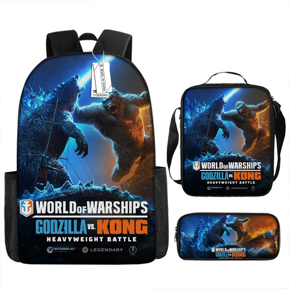 Самый продаваемый на Amazon рюкзак Godzilla, школьный ранец для учащихся начальной и средней школы, состоящий из трех предметов, дропшиппинг