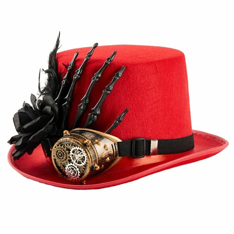 Волшебная шляпа с розовым пером и черепом Лолиты в руке-Красный