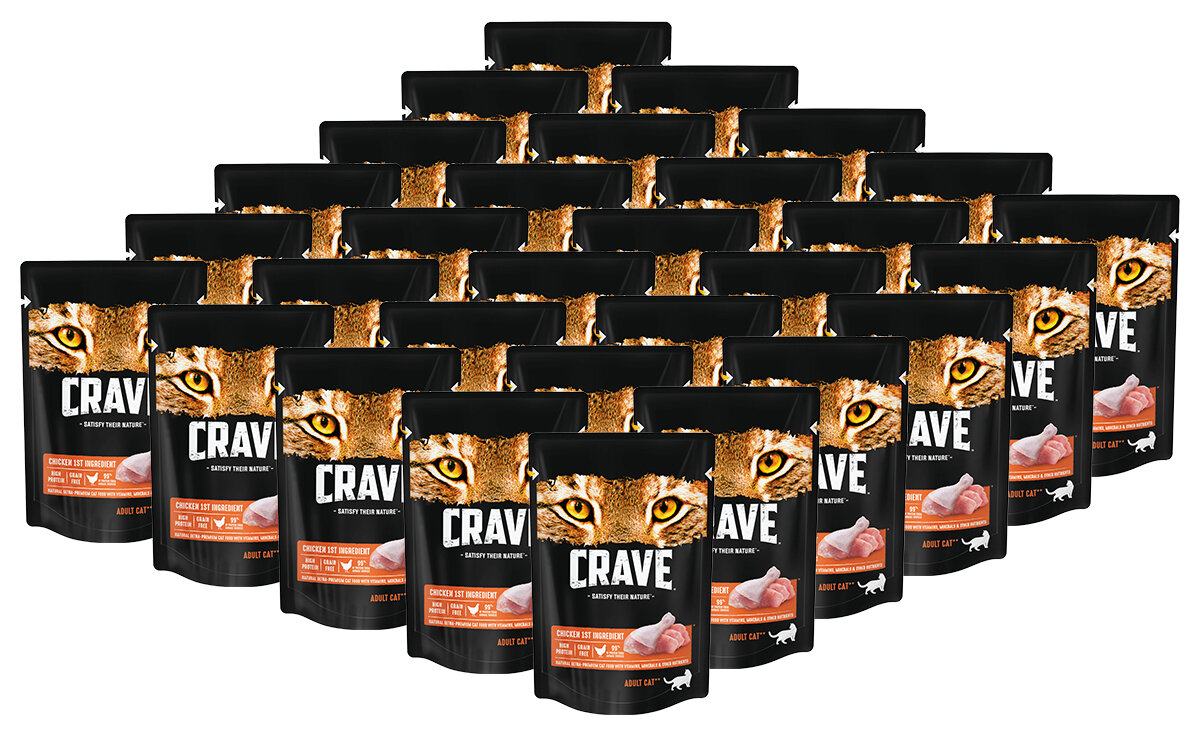 Корм влажный Crave для взрослых кошек, курица в желе, 70 г х 30 шт
