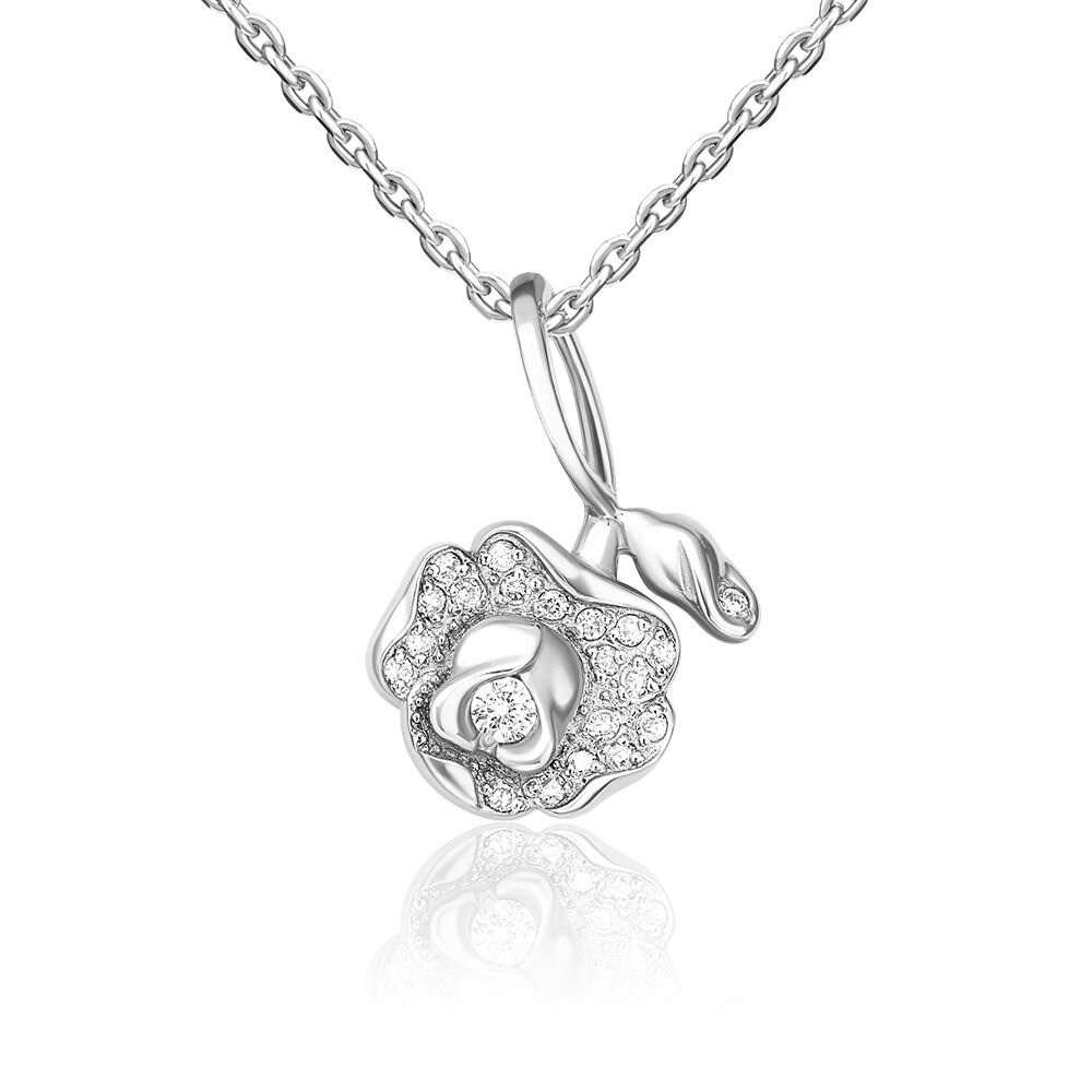 Подвеска, белое золото, 585 проба, родирование, бриллиант