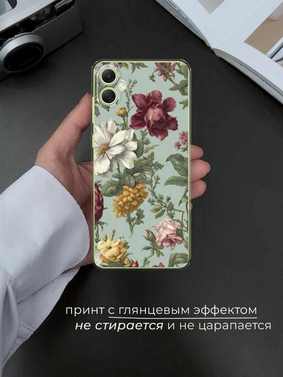 Силиконовый чехол на Samsung Galaxy A05 / Самсунг Галакси A05 с принтом Акварельные красные цветы — фото 1