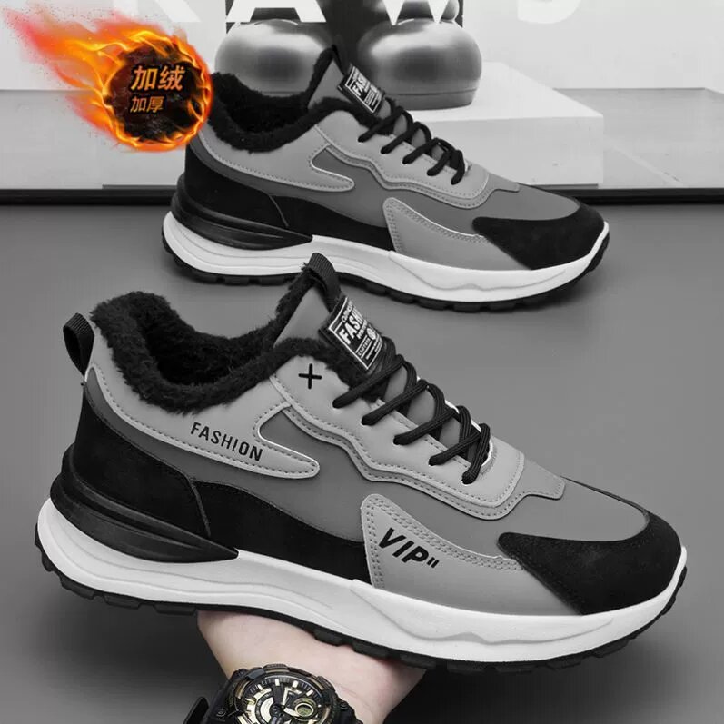 MOOCIE Мужские зимние спортивные туфли на флисовой подкладке, модные и универсальные теплые хлопковые туфли на толстой подошве, повседневные туфли для пап.