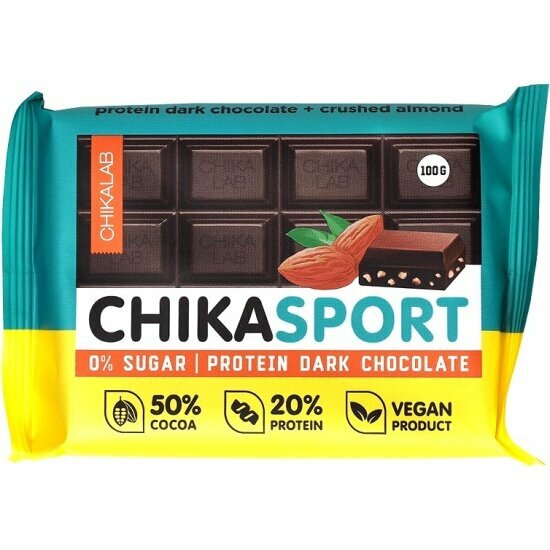 Протеиновый шоколад Chikalab темный с миндалем 100 гр.