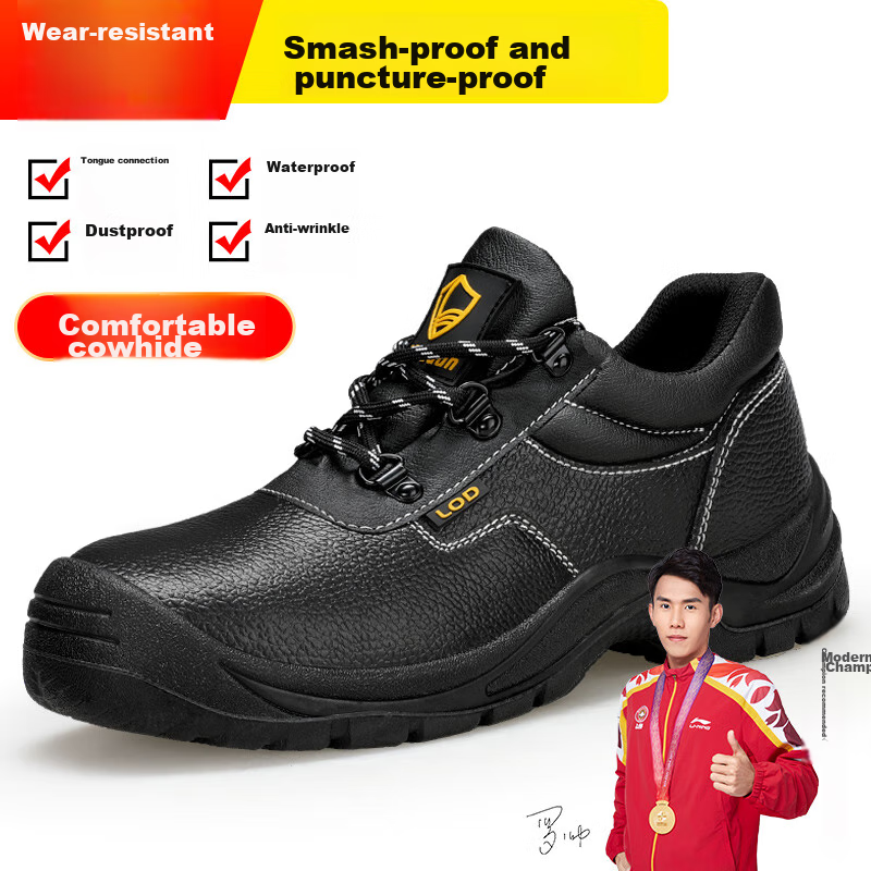 Blue Owl Shield Safety Shoes for Men, Winter Steel Toe Cap, Puncture-Resistant Cowhide, Wear-Resistant, Waterproof, Safety Work Functional Shoes D201 43