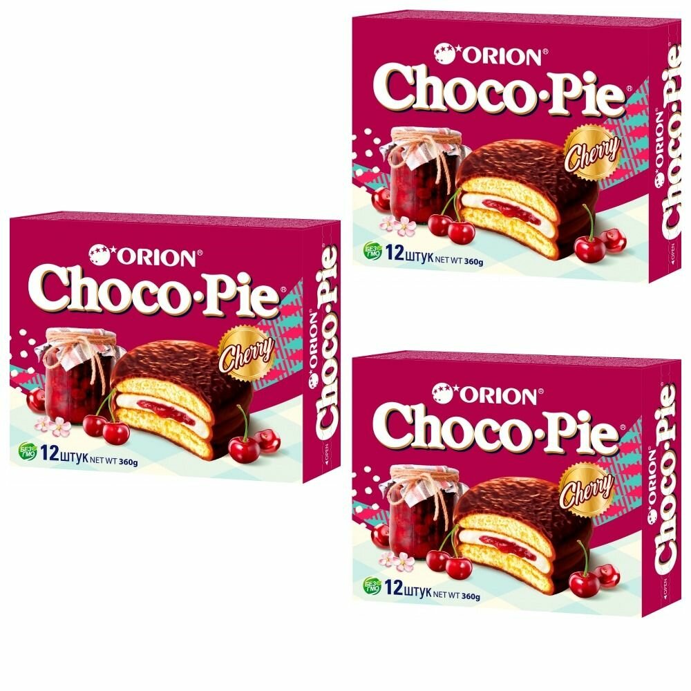 Choco Pie Печенье Orion Вишня , 360 г, 3 уп.