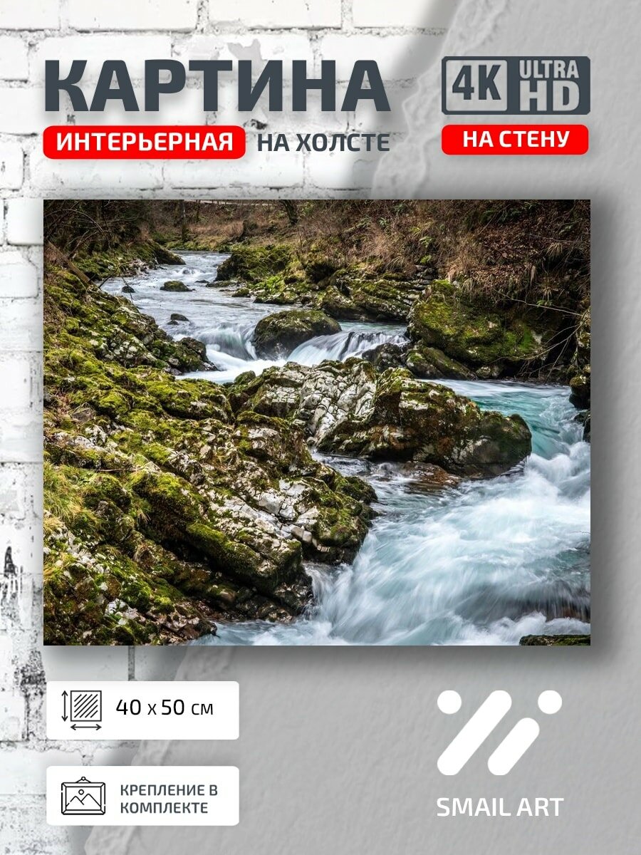 Картина на холсте интерьерная 40 на 50 на стену Природа Река для кафе пейзаж