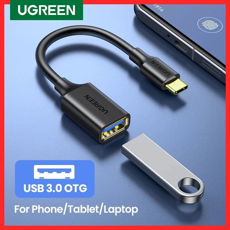 Переходник USB 3.0 Type-A - Type-C, черный, 15см, Ugreen — фото 1