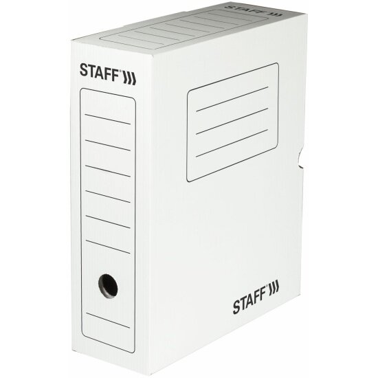 Короб Staff архивный с клапаном А4 (260х325 мм), 100 мм, до 900 листов, микрогофрокартон, белый, , 128863