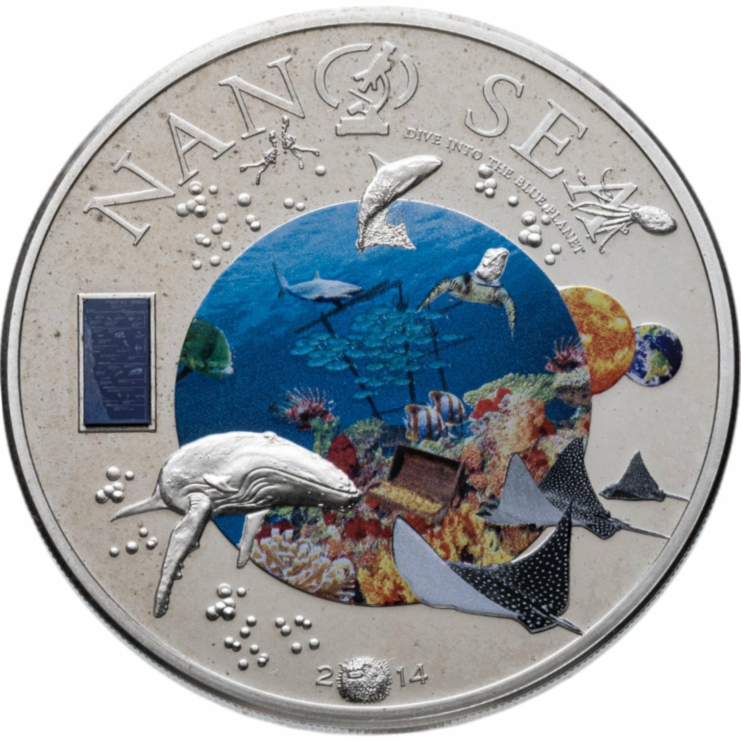 Острова Кука 10 долларов 2014 "Нано Море", в капсуле, Серебро 925, в сохранности Proof