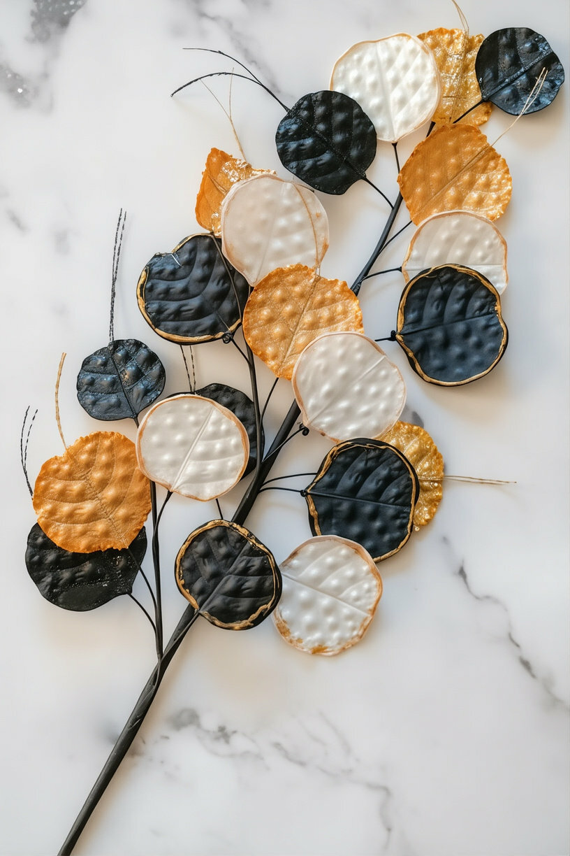 Декоративная ветка разноцветный эвкалипт, текстиль, металл, черный, белый, золотой, 82 см, Winter Deco 2007779