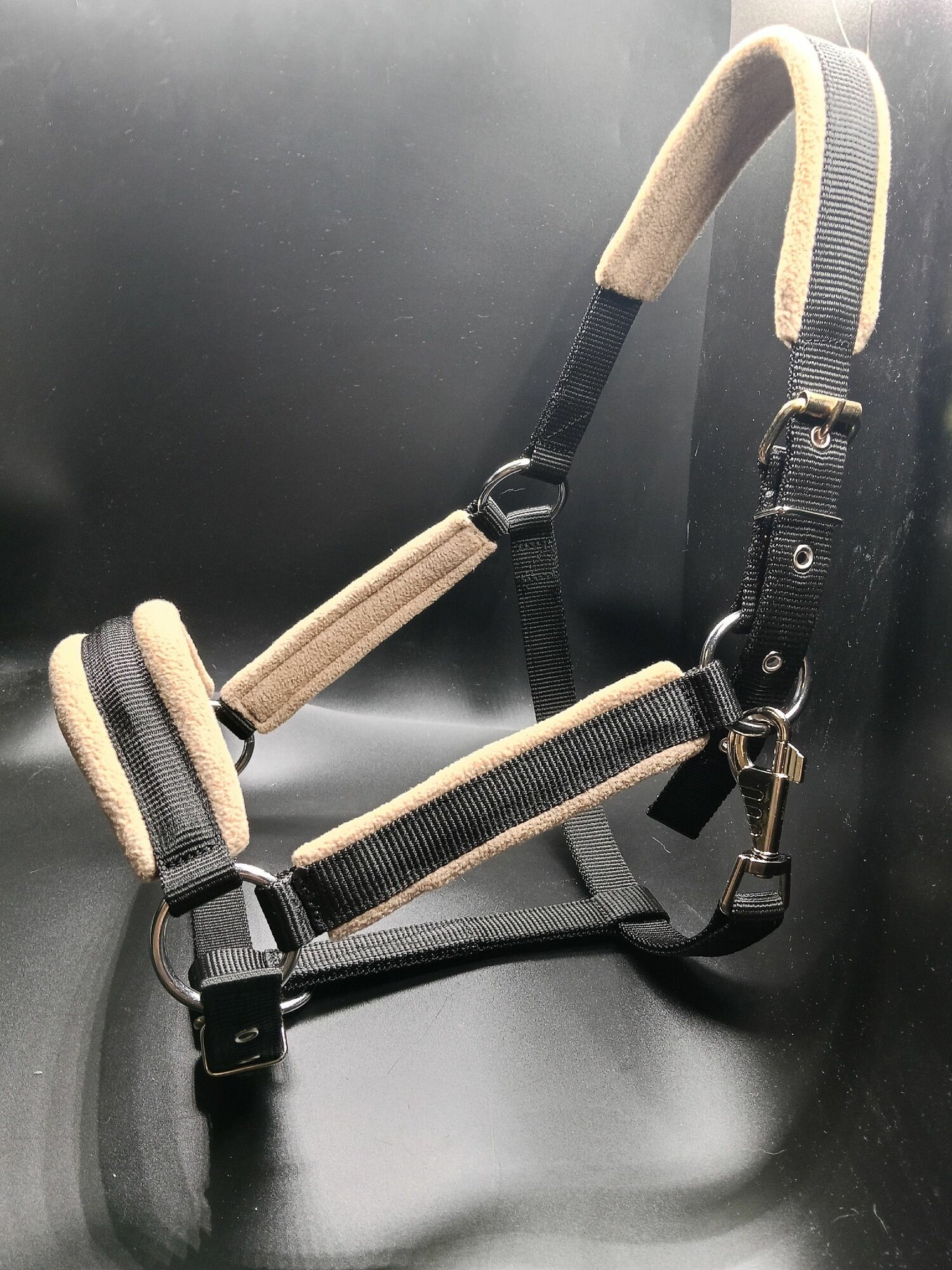 Недоуздок Черный с бежевым флисом Мини