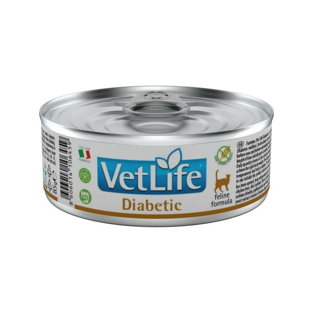 Farmina Vet Life Cat Diabetic влажный корм для взрослых кошек при диабете, в консервах 12 шт. по 85 г