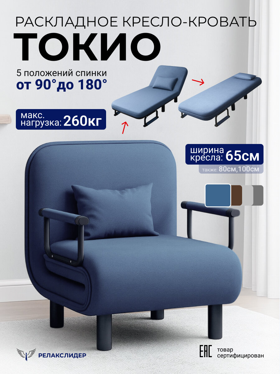 Раскладное кресло кровать трансформер акробат 65х85х65 см, цвет: Синий