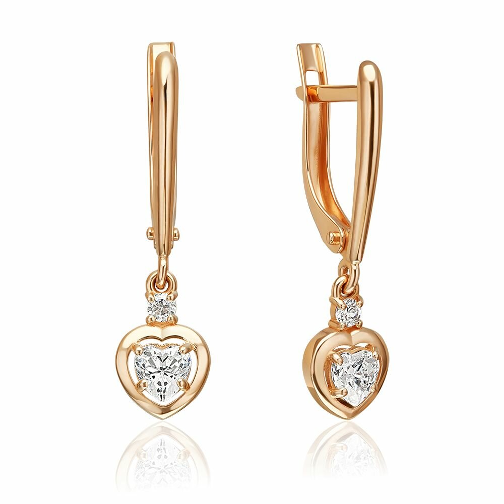 Серьги, красное золото, 585 проба, фианит