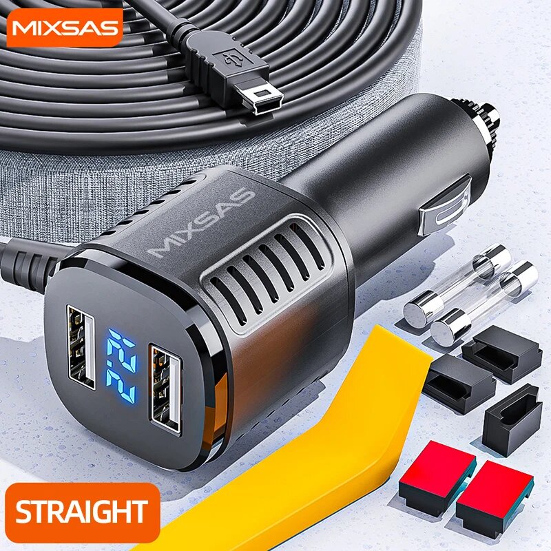 MIXASA 3в1 Автомобильное зарядное устройство Кабель-адаптер для телефона DVR Mini USB straight