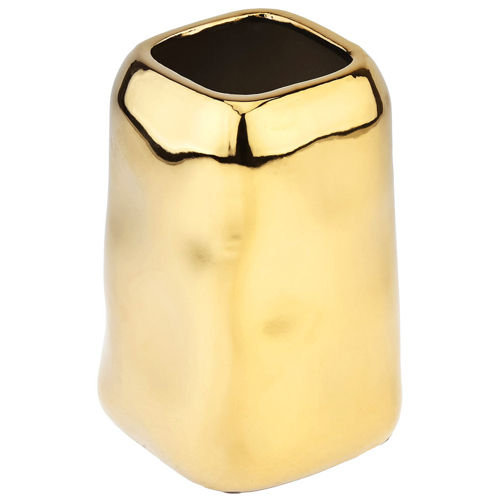 Ваза КНР керамическая "Винтаж" 1 л, 11,8х11,8 см, h 17,7 см, тонкокаменная керамика, горло - 8,5х8,5 см, глянцевая глазурь, цвет - золотой (DD-291S)