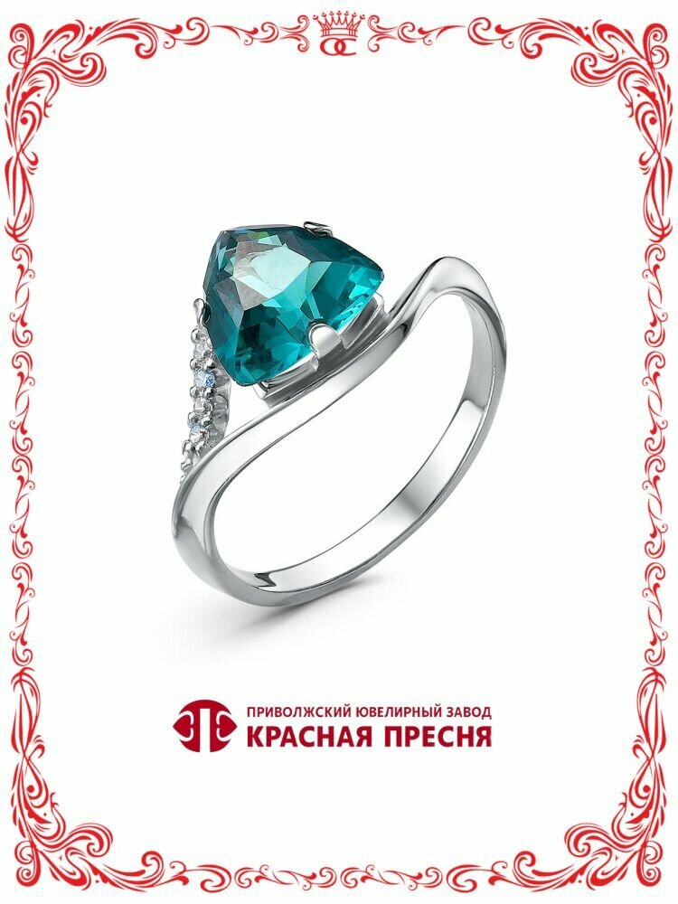 Кольцо, серебро, 925 проба, родирование, фианит, ситалл
