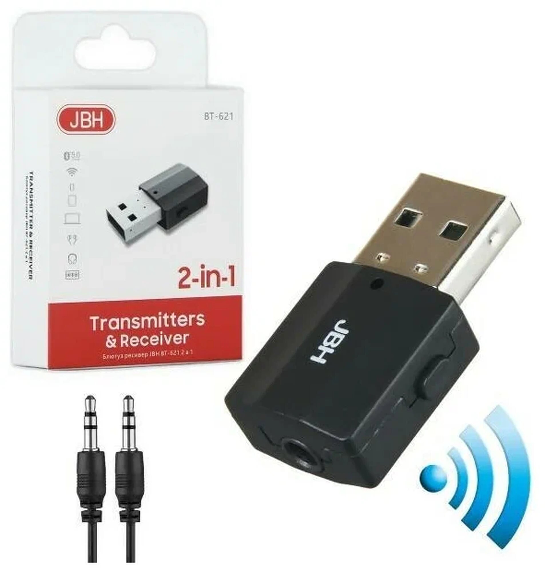 Блютуз-ресивер JBH BT-621, 2 в 1, цвет черный, 1 штука в упаковке