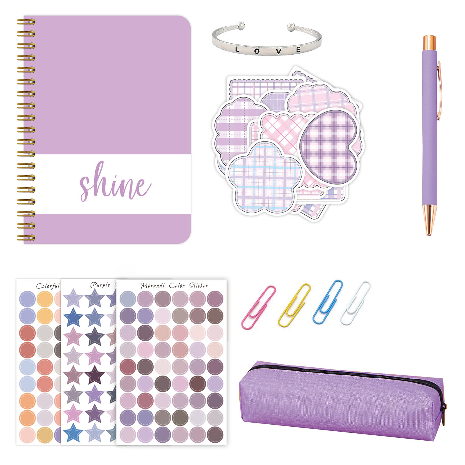 DIY Journal Kit Planner Notebook Scrapbook & Diary Supplies Set Art & Crafts Stuff Including Sticker/Paper Clip/Neutral Pen/Bracelet Gift for 8-14 Year Old Girl Teens, Color: Pink, Yellow, Green, Purple (Optional), Package Size: 24x18x3.2cm/9.4x7x1.2in,