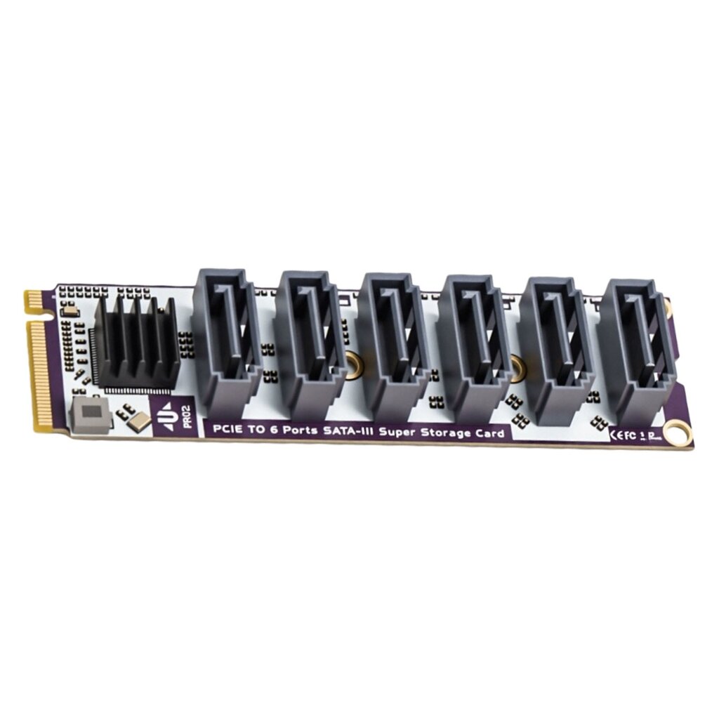 Высокоскоростная карта расширения SATA3.0 с 6 портами от M.2 обеспечивает гибкость хранения данных и поддержку NAS