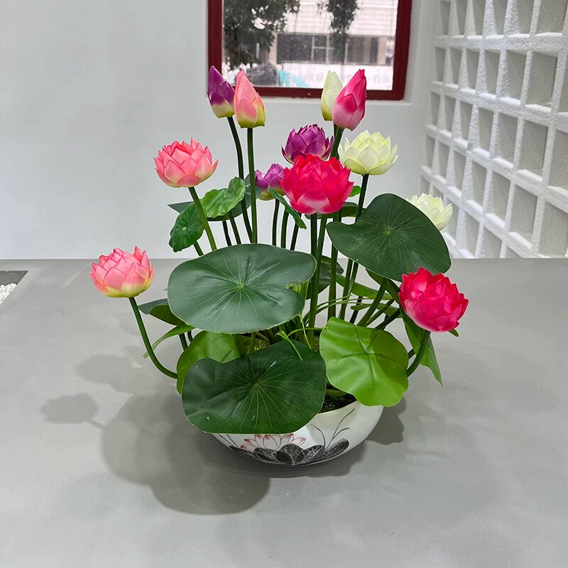 Искусственные украшения в виде лотосов, лотосы, цветочные горшки в форме лотоса, настольные цветочные композиции,
