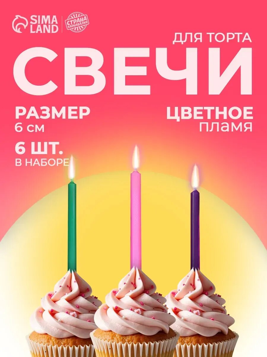 Свечи для торта с цветным пламенем праздничные