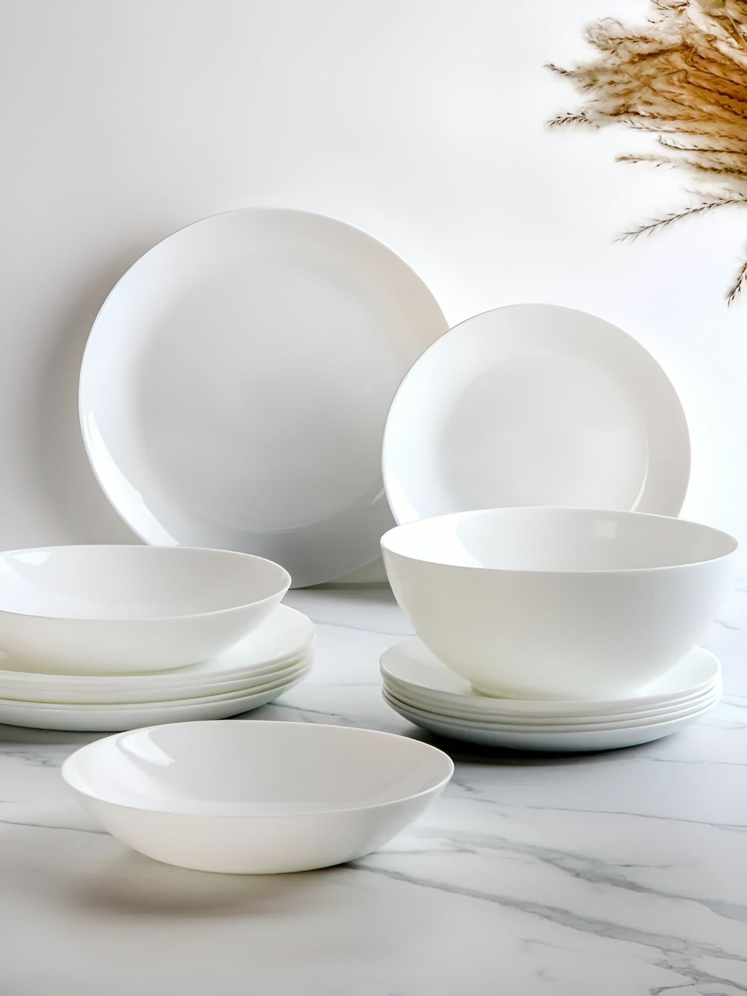 Набор Посуды. Современный Стеклокерамический Обеденный Столовый Сервиз Для 6 Персон Из 19 Предметов. Тарелки, Салатники, Суповые Пиалы. Для Первых, Вторых Блюд, Салатов и Десертов.