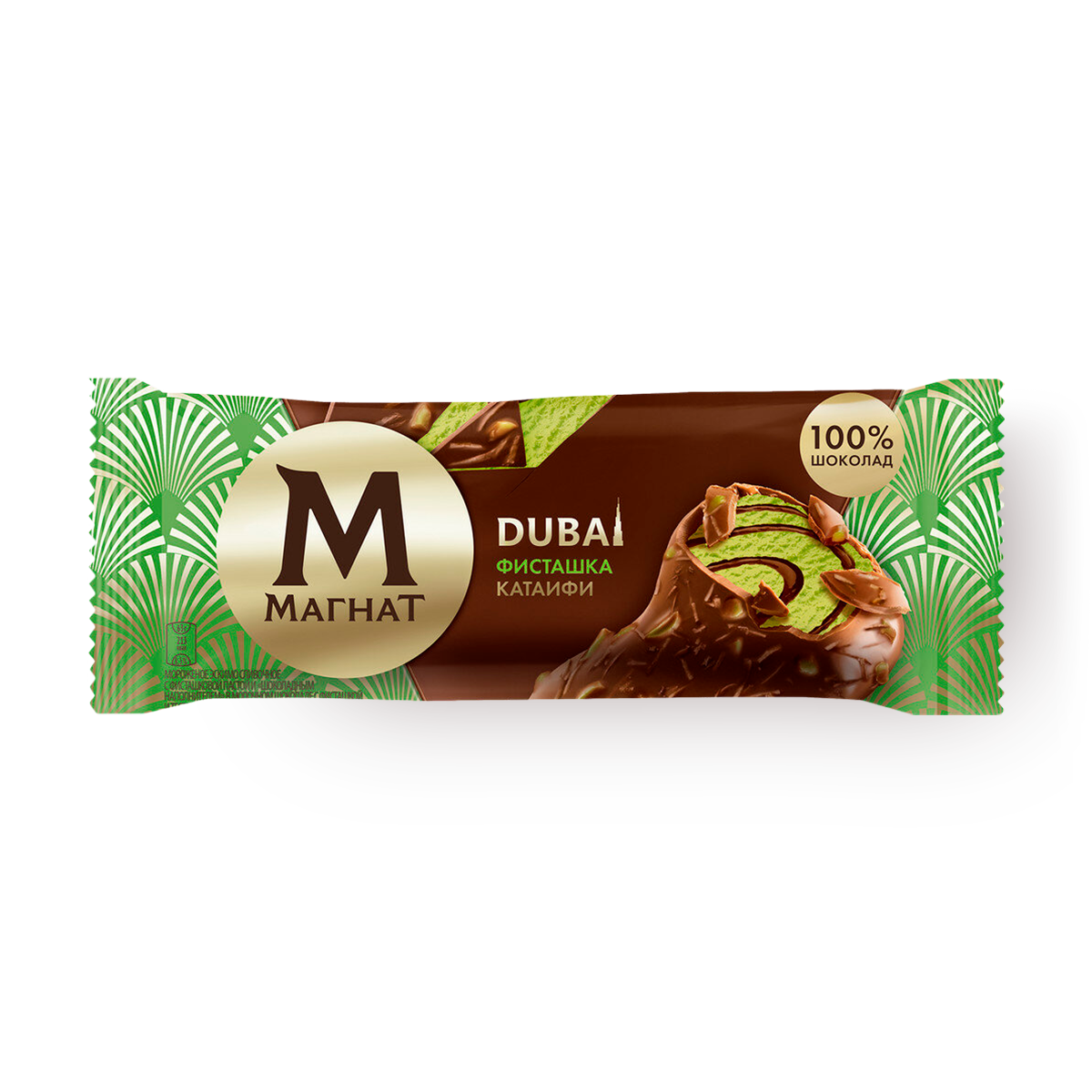Мороженое Магнат "Dubai", фисташка, в шоколаде, на палочке, 100г