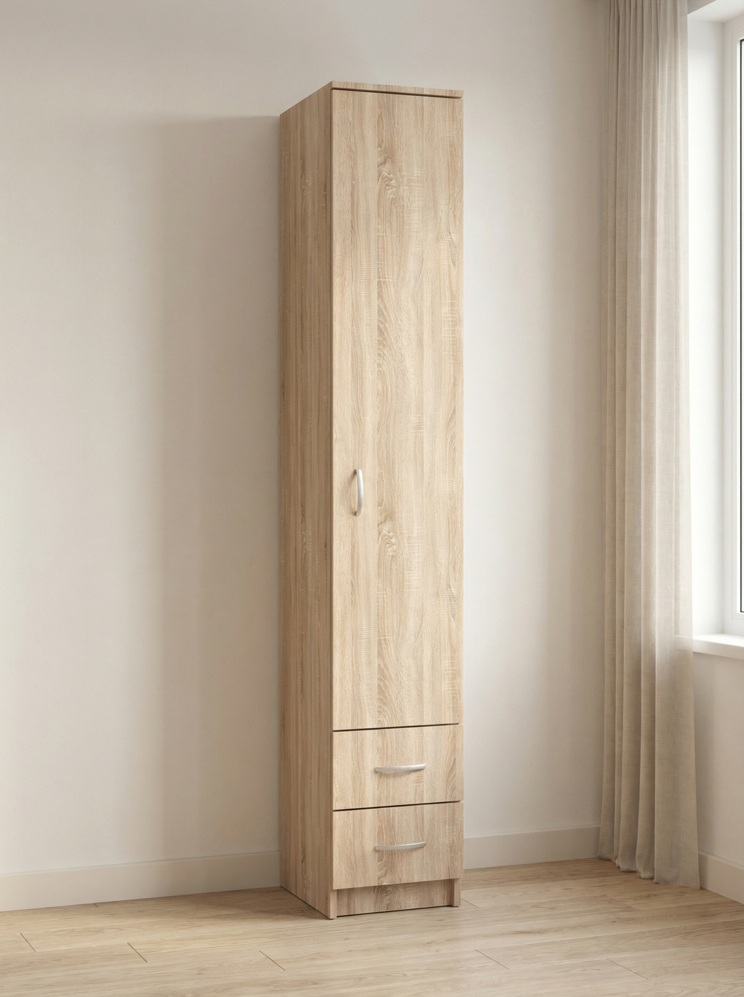 Узкий шкаф-пенал с ящиками Шелли-15 с 2 ящиками, ШхГхВ: 30х50х210 см