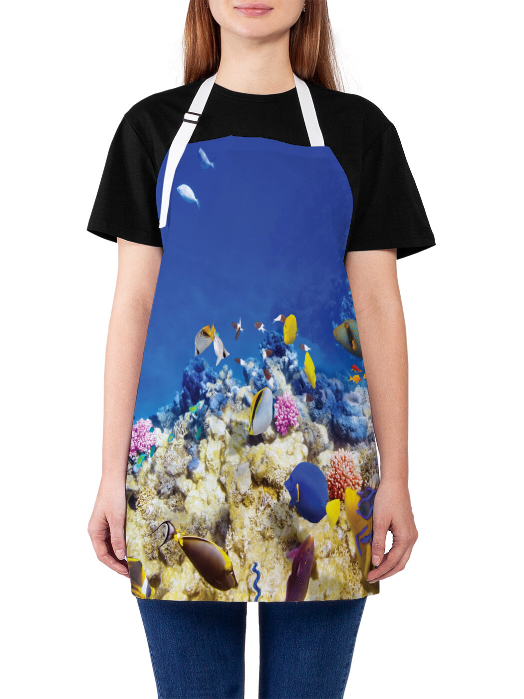 Фартук для кухни тканевый "Экзотические морские жители" / водоотталкивающий, универсальный размер , JoyArty