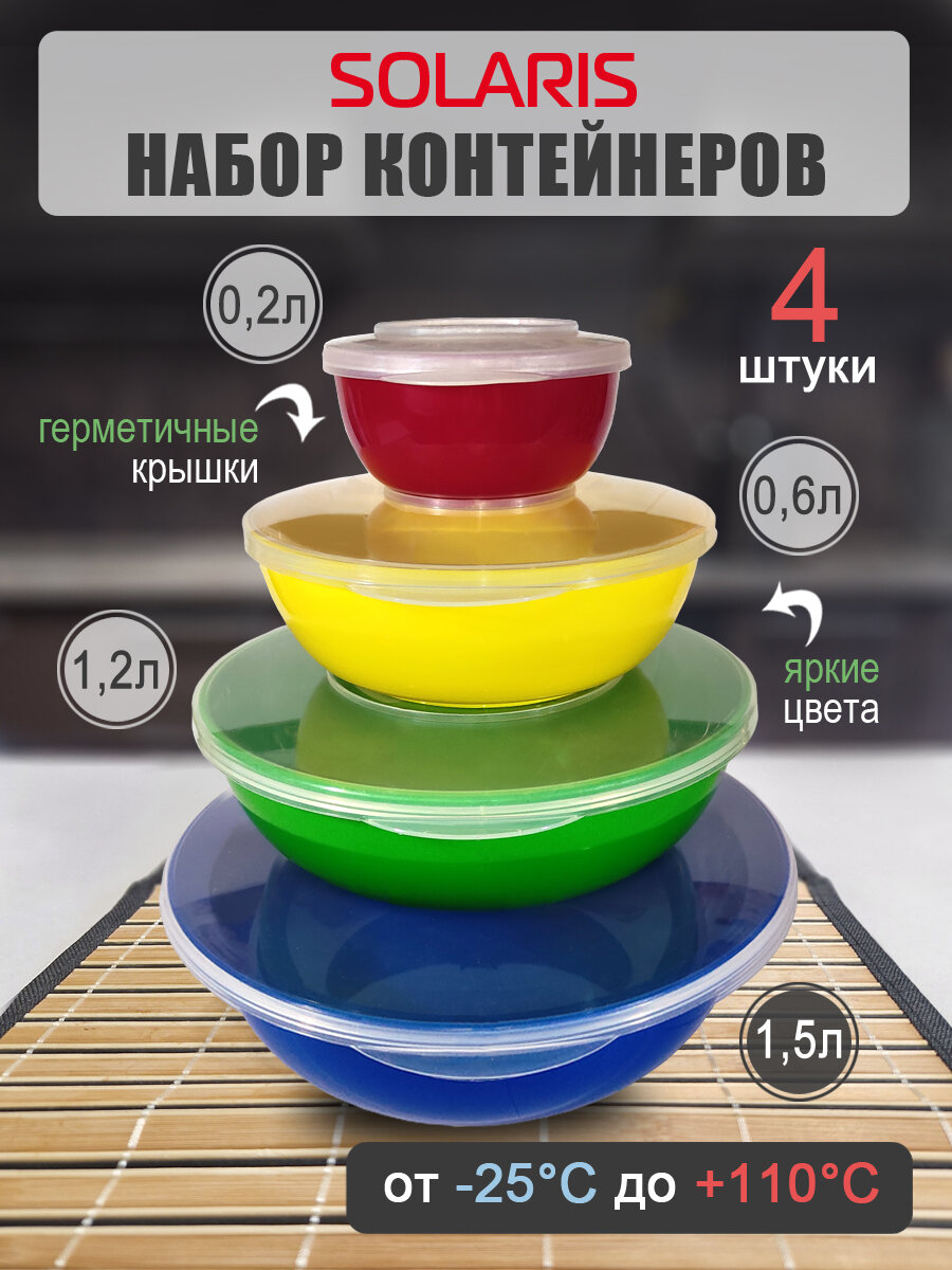 Посуда пластиковая многоразовая SOLARIS набор контейнеров с герметичными крышками "Матрёшка"